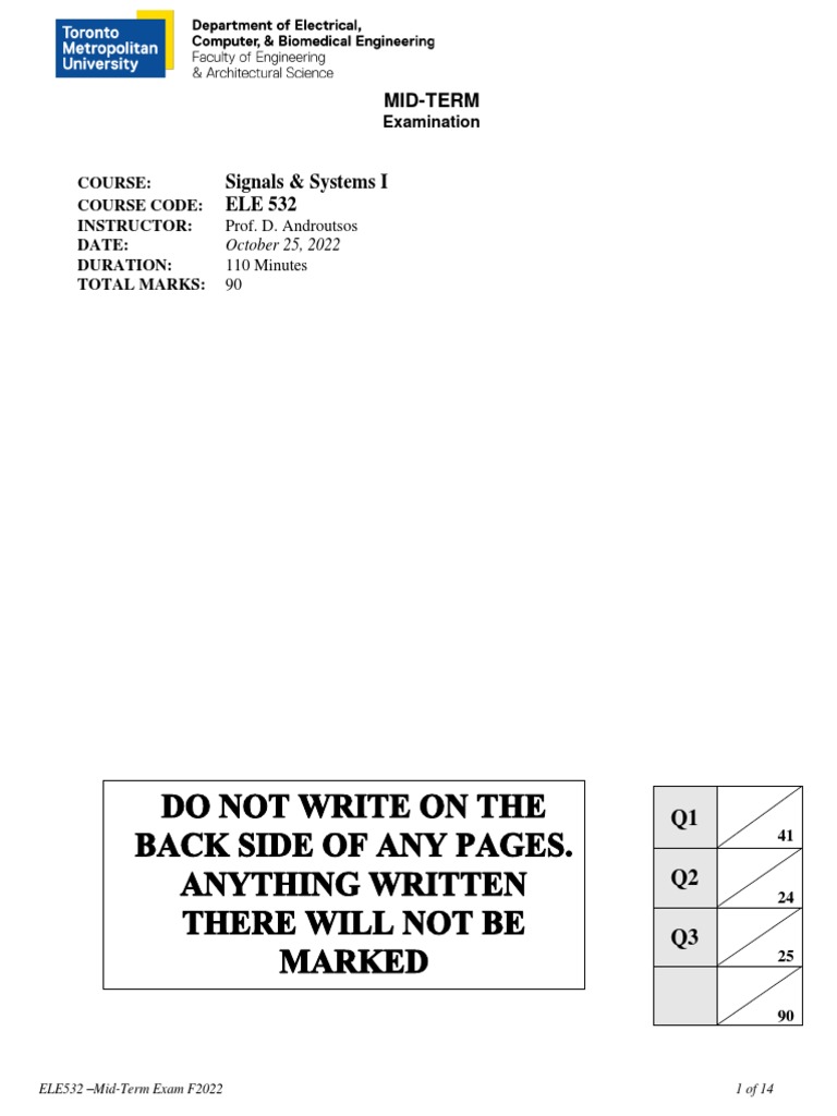 Signals & Systems Midterm Exam | PDF | Electronics | Computer Science