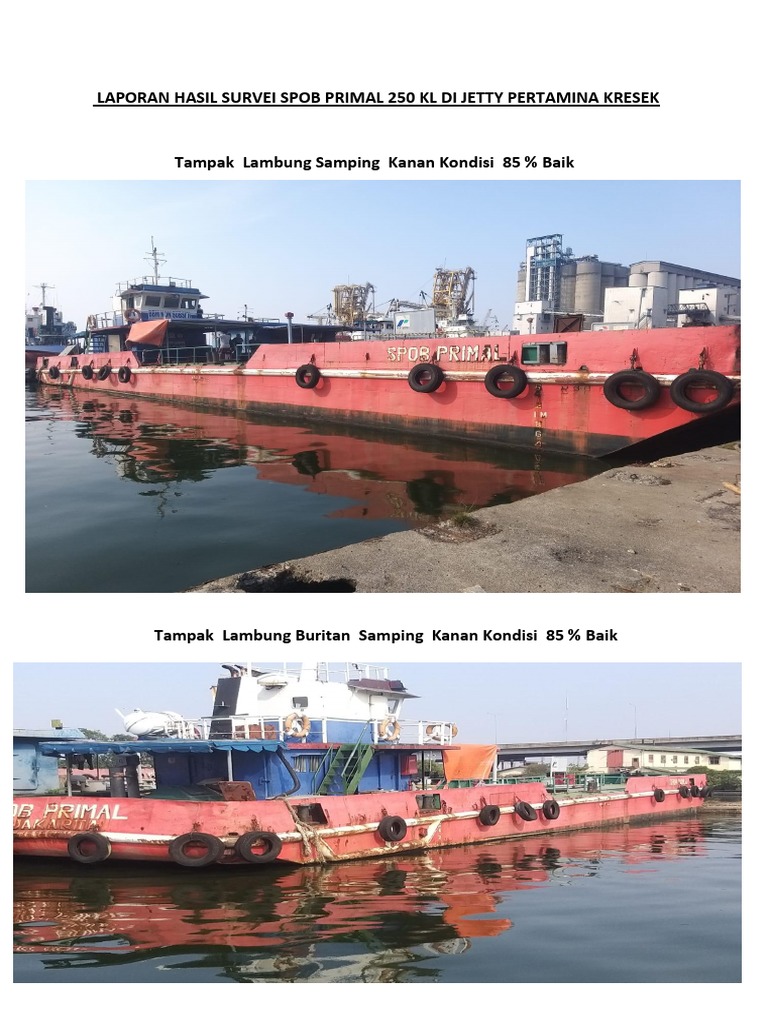 Laporan Hasil Survei Spob Primal 250 KL Di Jetty Pertamina Kresek | PDF