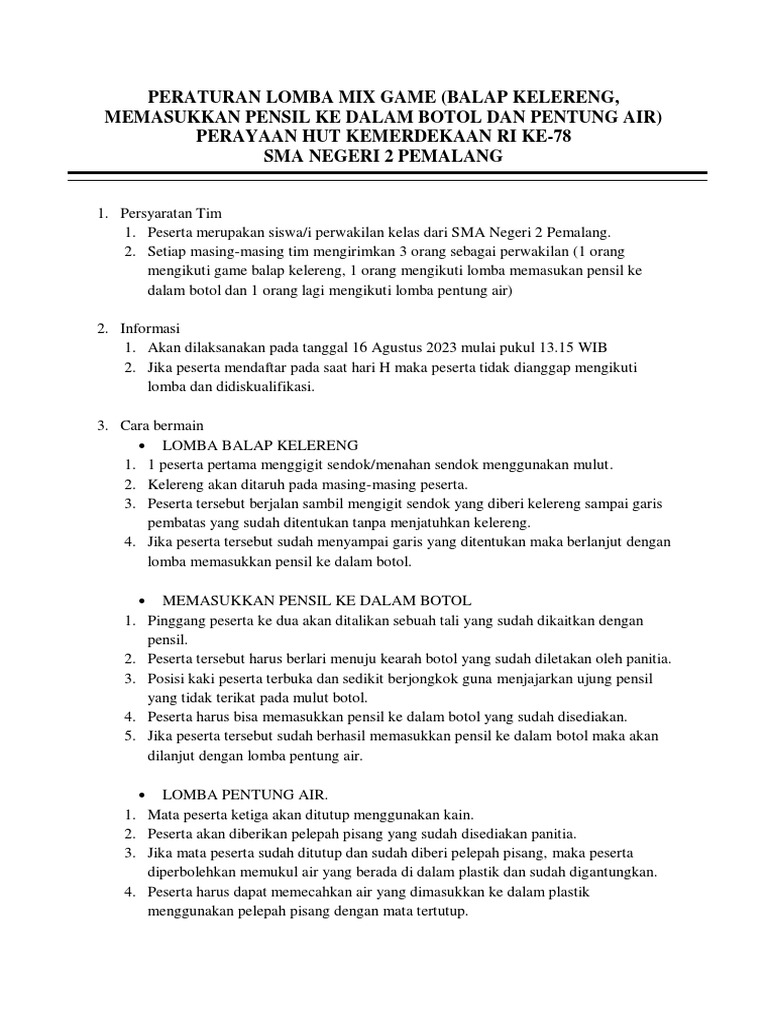 Peraturan Lomba Mix Game | PDF