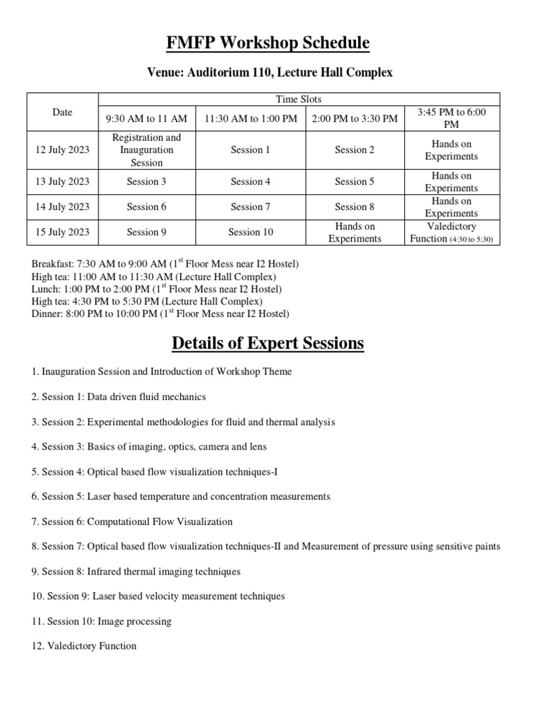 FMFP Workshop Schedule and Sessions | PDF