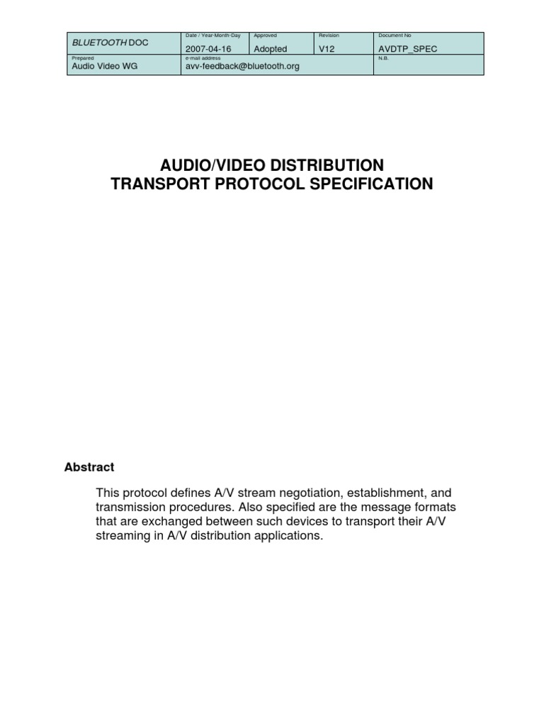Avdtp Spec v12 | PDF | Streaming Media | Network Packet