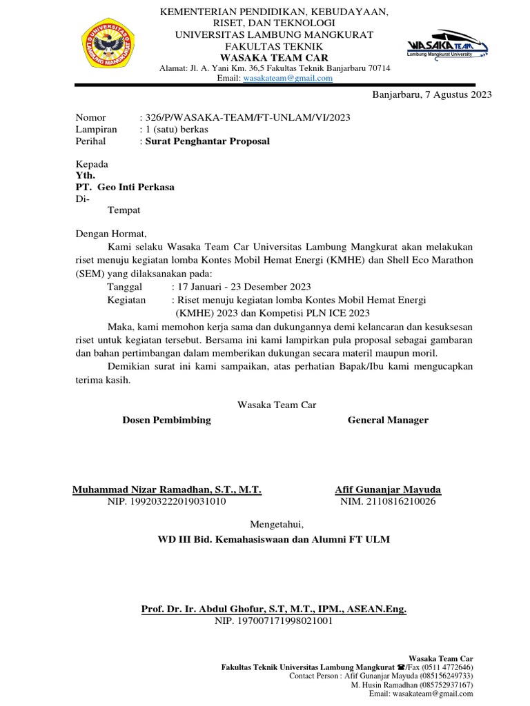 326-Surat Penghantar Proposal Geo Inti Perkasa | PDF