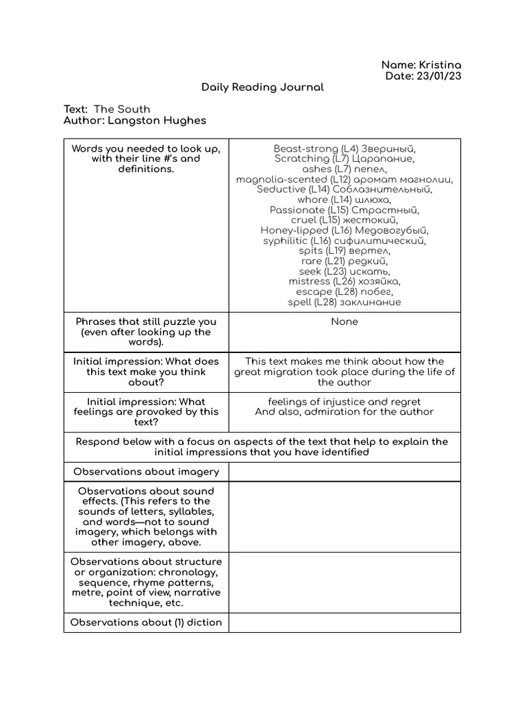 Langston Hughes' "The South" Analysis | PDF | Writing | Human Voice