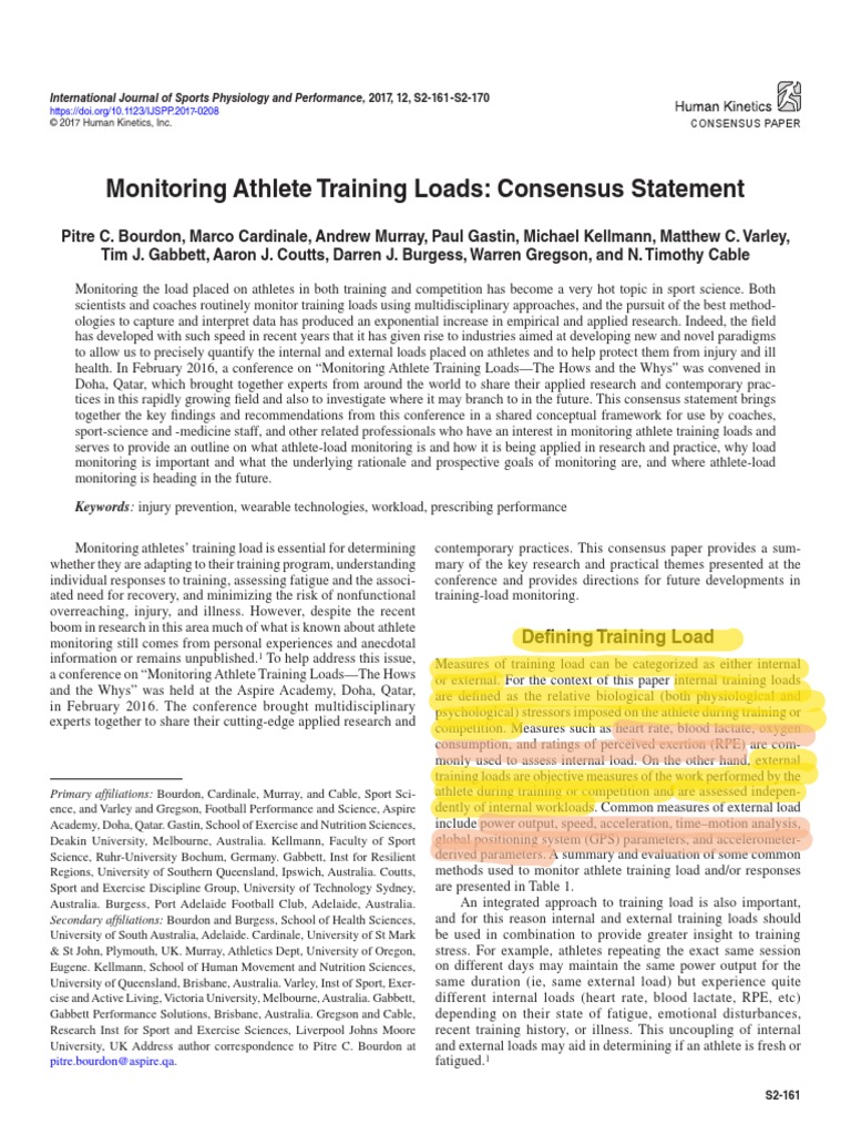 Monitoring Athlete Training Loads Consensus Statement Pdf