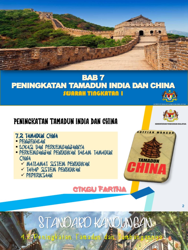 Sejarah Tingkatan 1 Bab 7.2 Tamadun China - Untuk Rujukan Murid | PDF