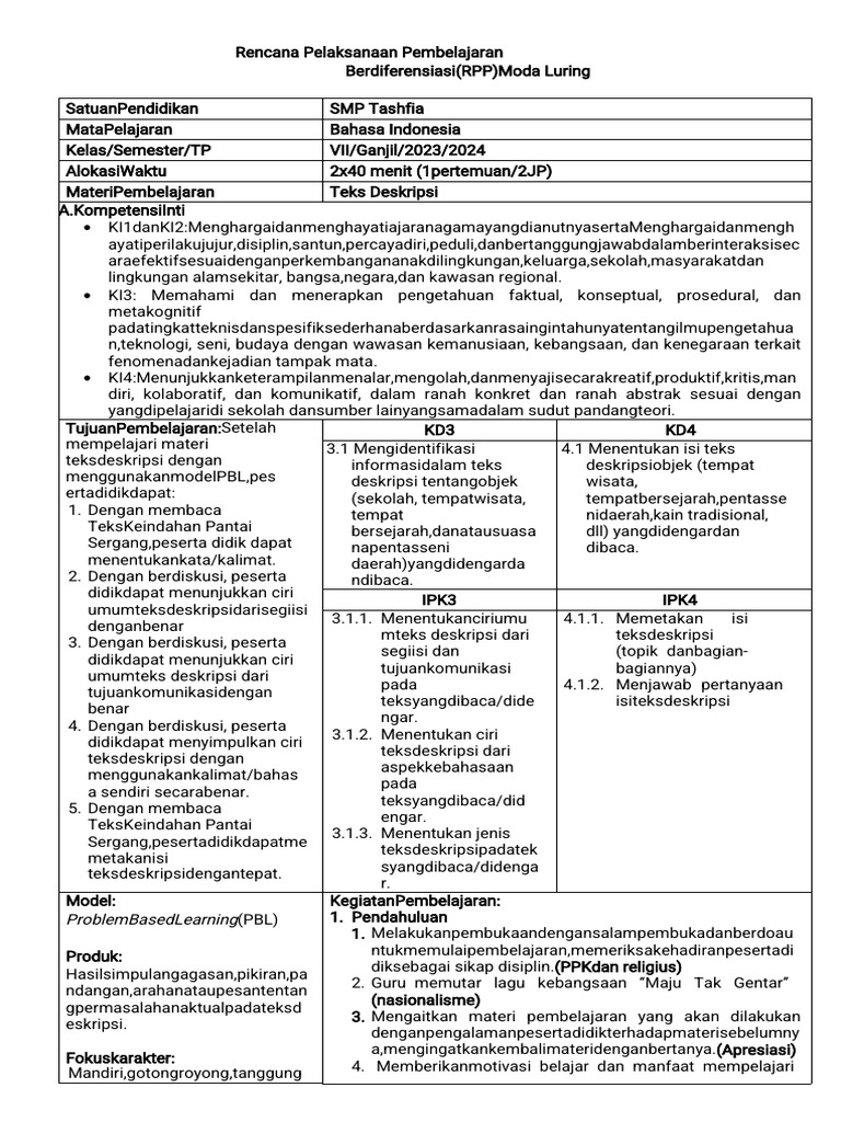 RPP Berdiferensiasi | PDF