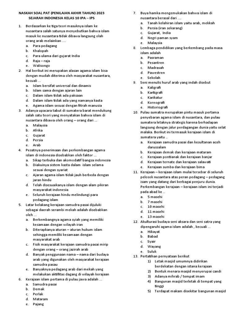 NASKAH SOAL PAT Kelas 10 | PDF
