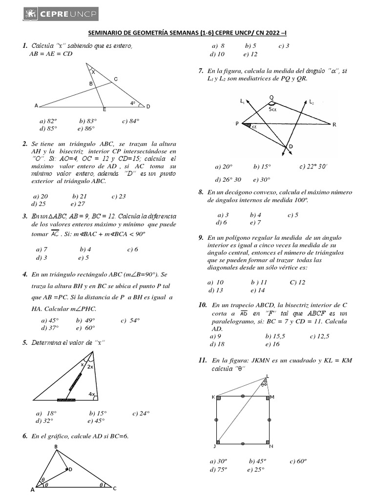Seminario de Geometría Semanas 1 - 6 | PDF | Triángulo | Geometría del plano euclidiano