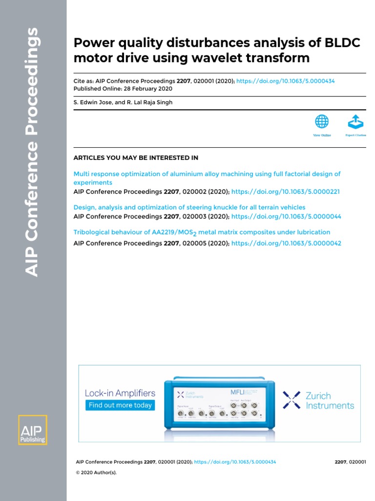 Power Quality Disturbances Analysis of BLDC Motor Drive Using Wavelet Transform | PDF