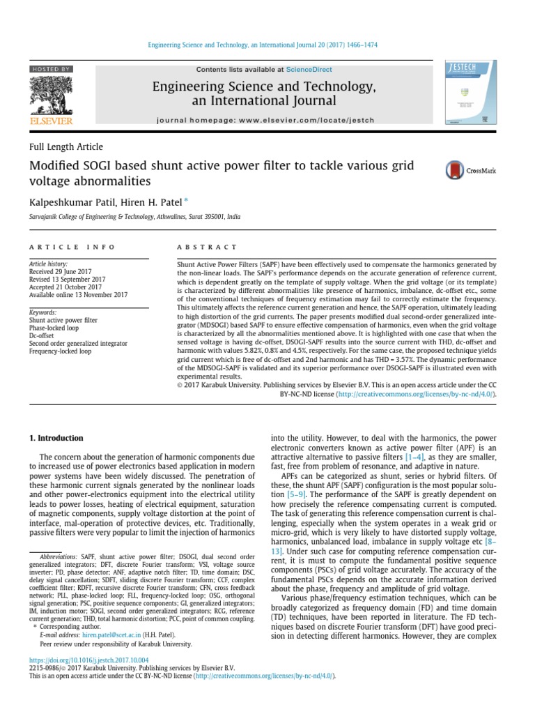 Modified SOGI based shunt active power filter to tackle various grid voltage abnormalities | PDF