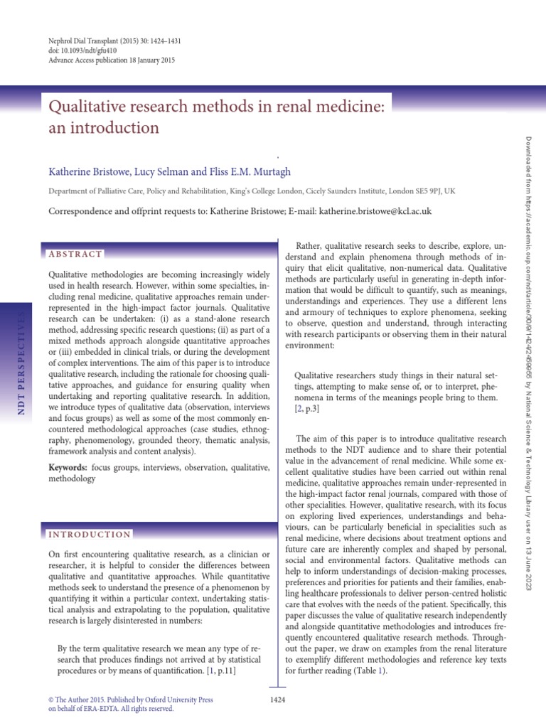 Qualitative Research in Renal Medicine-1 | PDF
