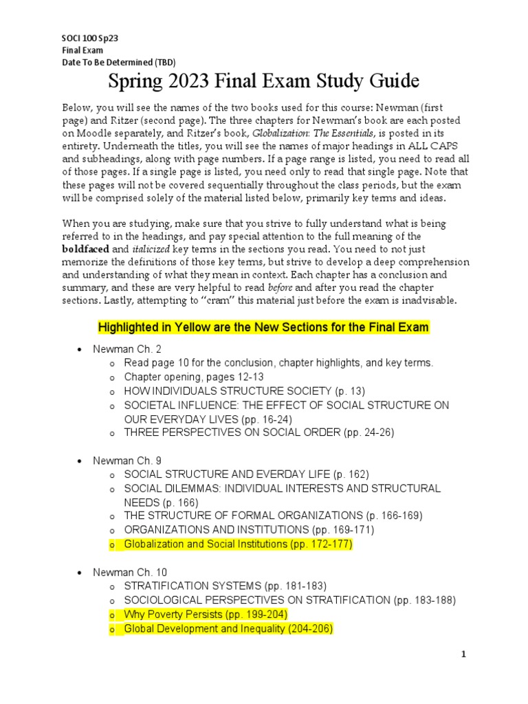 Final Exam Study Guide SOCI 100 Sp23 | PDF | Economies