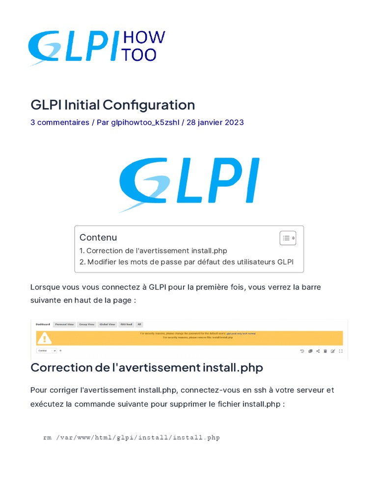 Configuration Initiale de GLPI - GLPI How Too | PDF
