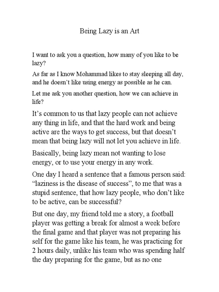 Being Lazy Is An Art | PDF