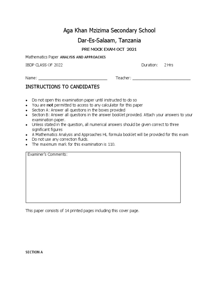 AA Pre Mock Exam With MS P1 | PDF