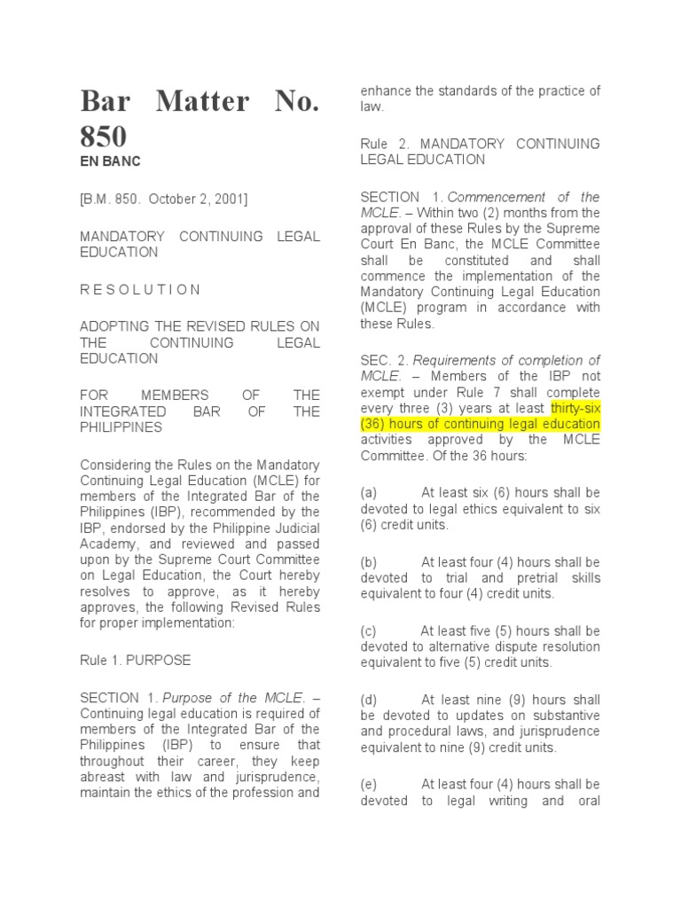 Bar Matter No 850 | PDF