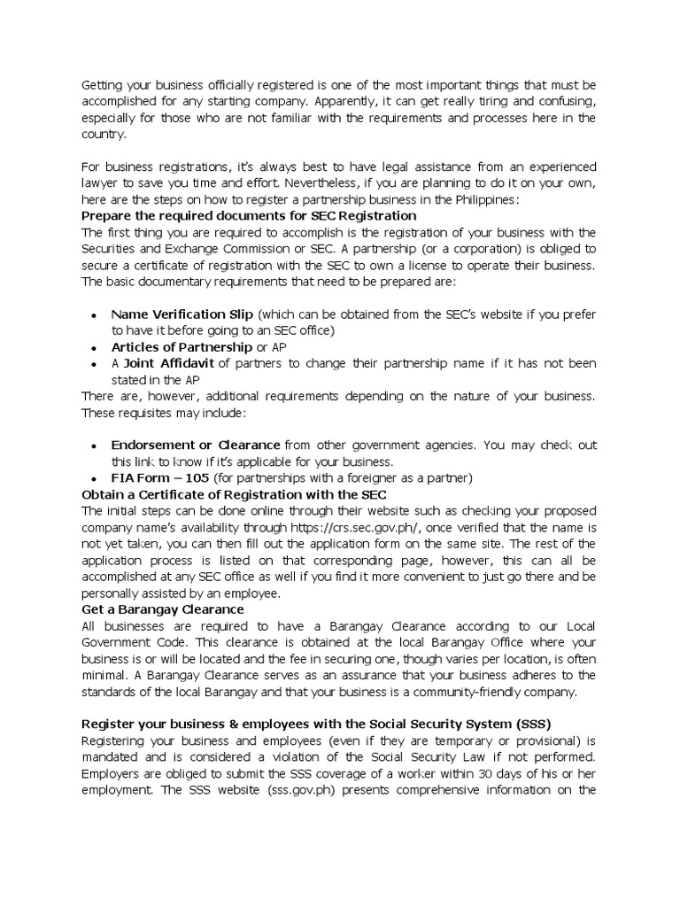 Registering a Partnership in the Philippines | PDF
