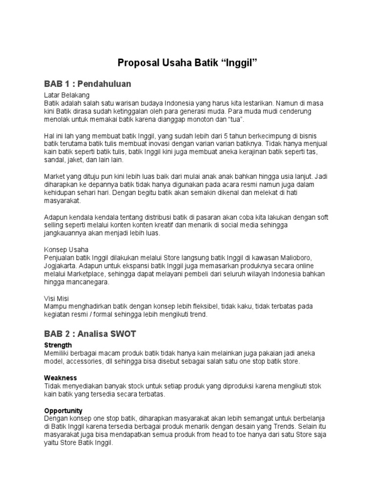 Proposal Usaha Batik | PDF