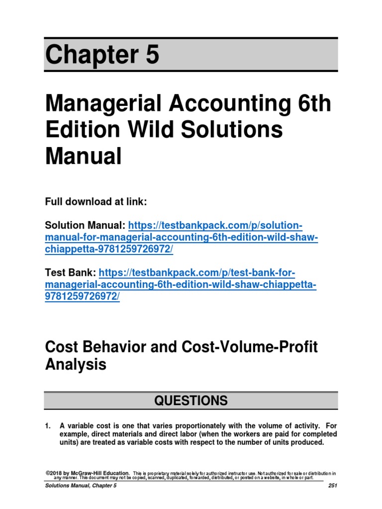 Managerial Accounting 6th Edition Wild Solutions Manual 1 | PDF