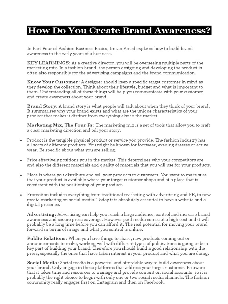 Building Brand Awareness in Fashion | PDF | Brand | Popular Culture ...