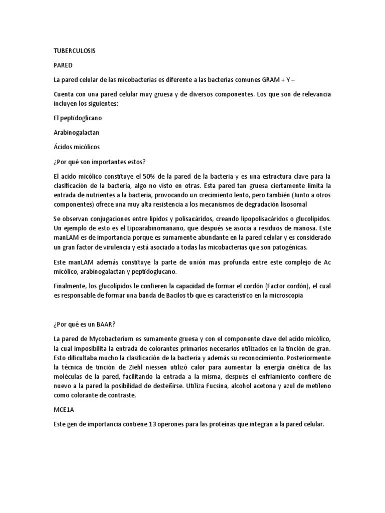 Tuberculosis Resumen | PDF | Mycobacterium | Las bacterias
