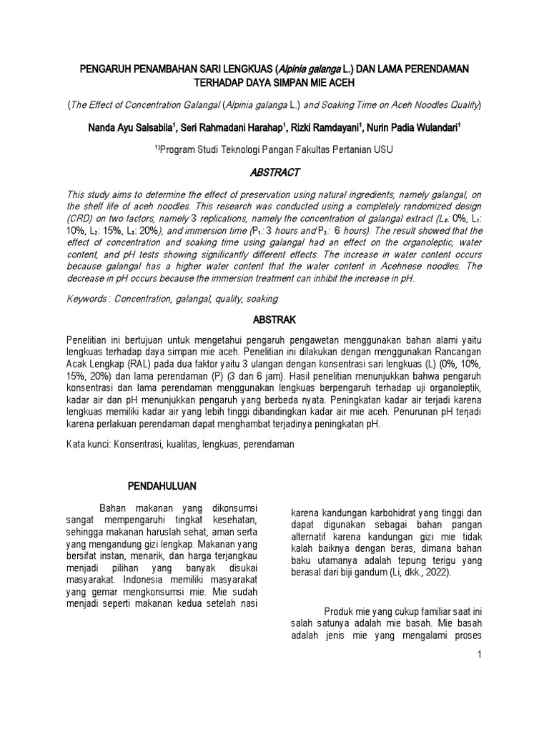 Grup 1 Jurnal Pengaruh Penambahan Sari Lengkuas Dan Lama Perendaman ... Grup 1 Jurnal Pengaruh Penambahan Sari Lengkuas Dan Lama Perendaman ...