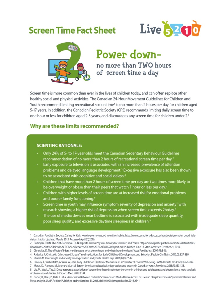 Live 5 2 1 0 Screen Time Fact Sheet Print | PDF | Determinants Of ...