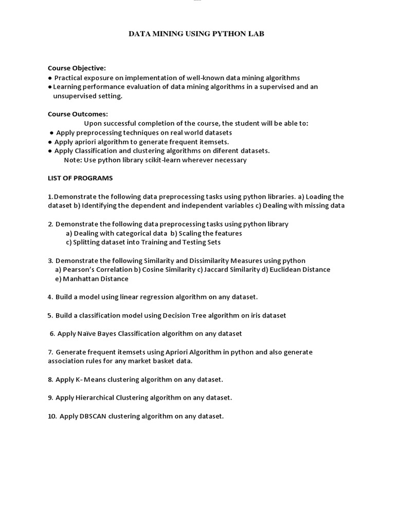 Data Mining Lab Manual 2 2 | PDF