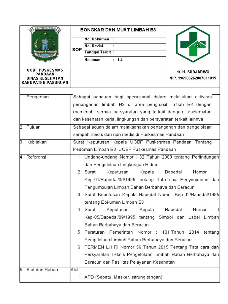 Sop Bongkar Dan Muat Limbah b3 Pws 2022 | PDF