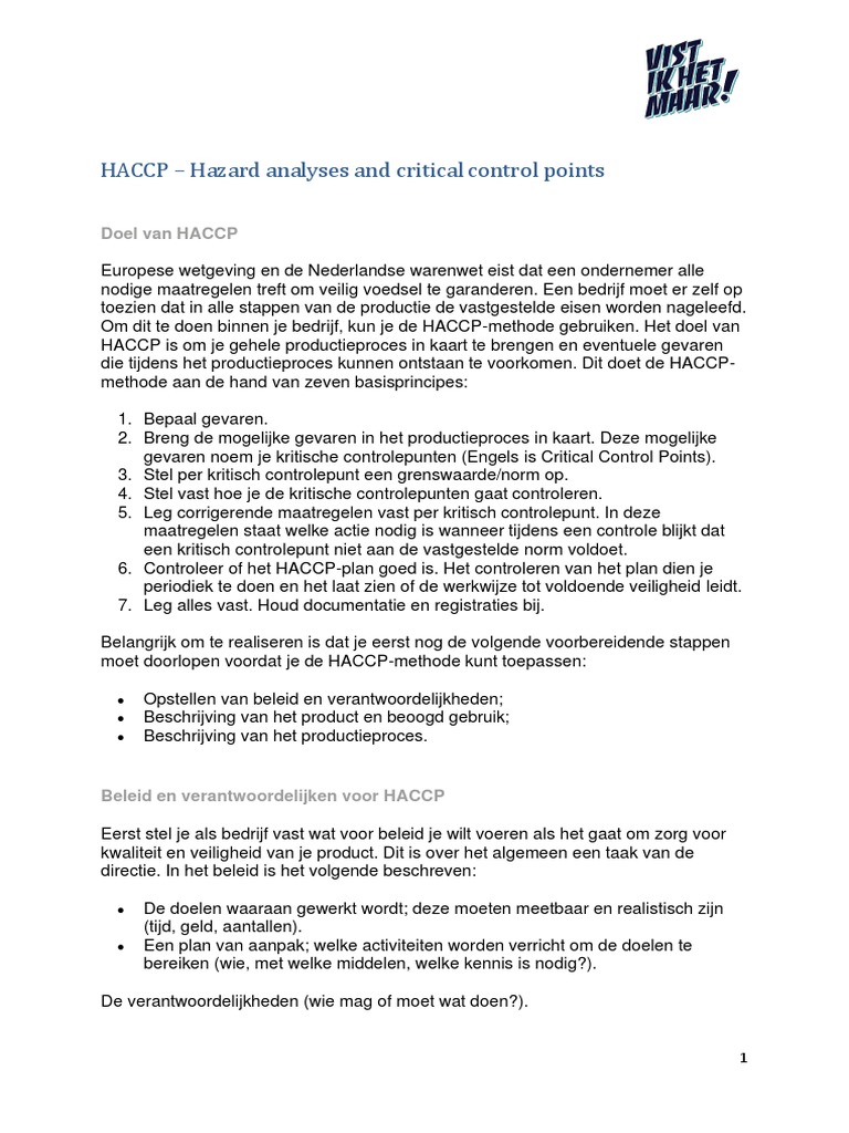 De 7 Principes Van HACCP 1 | PDF