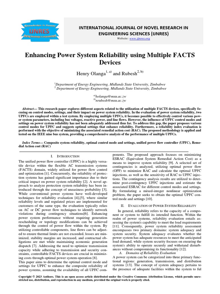 Enhancing Power System Reliability Using Multiple FACTS Devices | PDF | Power Inverter ...