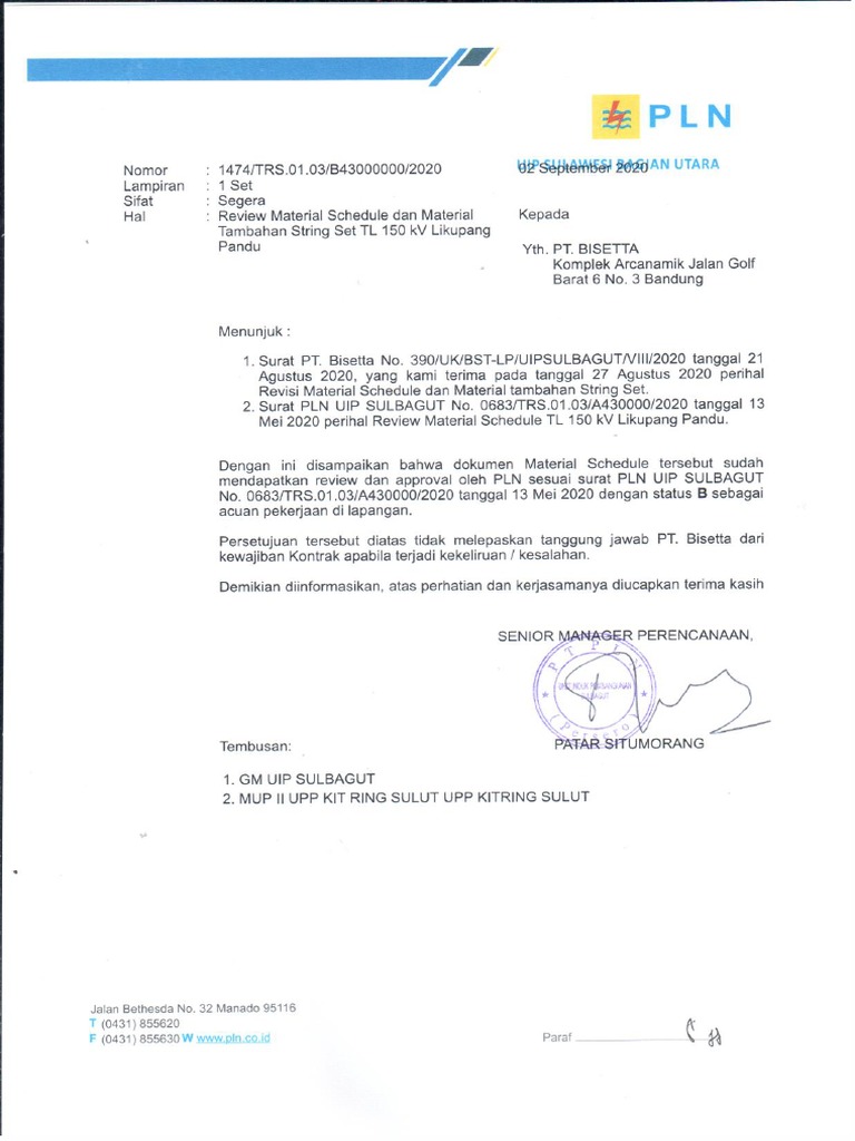 Approve Material Schedule Dan Material Tambahan String Set TL 150 KV ...
