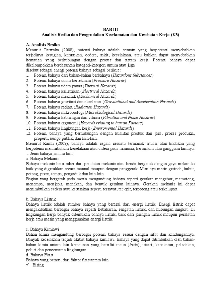 Bab 3 Analisis Resiko Dan Pengendalian K3 | PDF