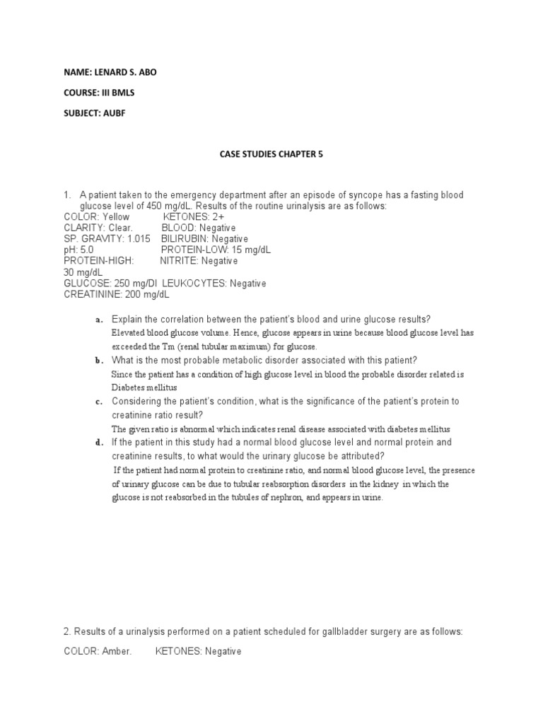 Case Studies Chapter 5 | PDF | Creatinine | Medical Specialties