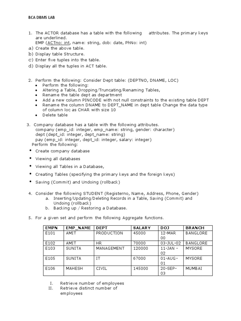 2024 Bca Dbms Lab | PDF
