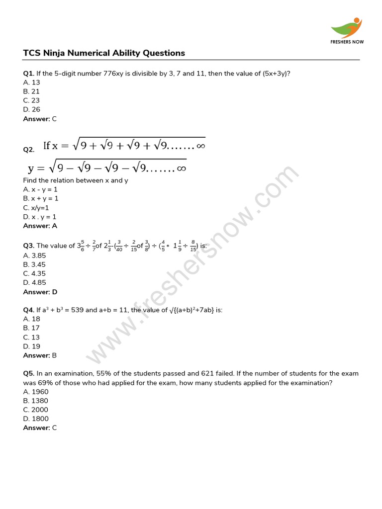 TCS NQT 14th September 2021 Slot 1 Question Paper | PDF