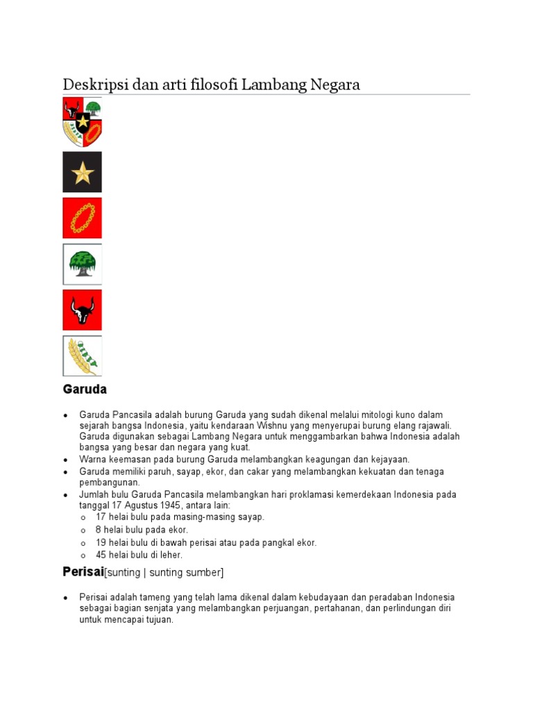 Deskripsi Dan Arti Filosofi Lambang Negara | PDF