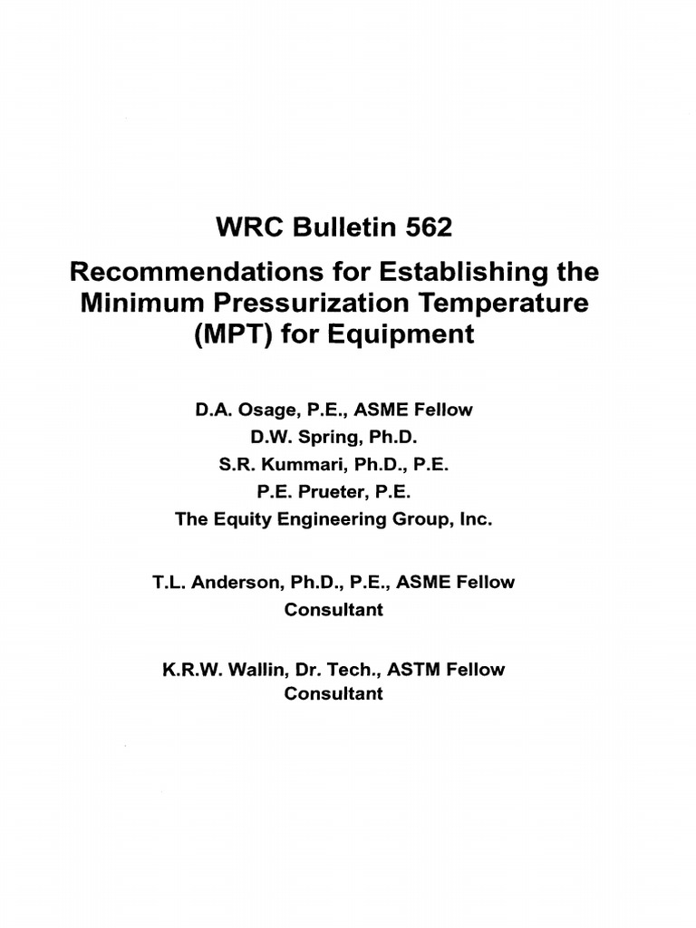 (MPT) For Equipment. WRC Bulletin 562. Recommendations For Establishing ...