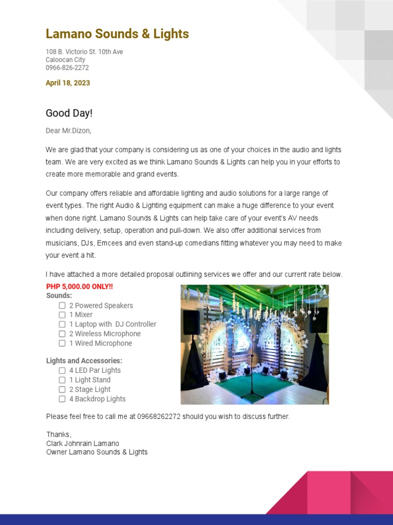 Sounds & Lights Proposal | PDF