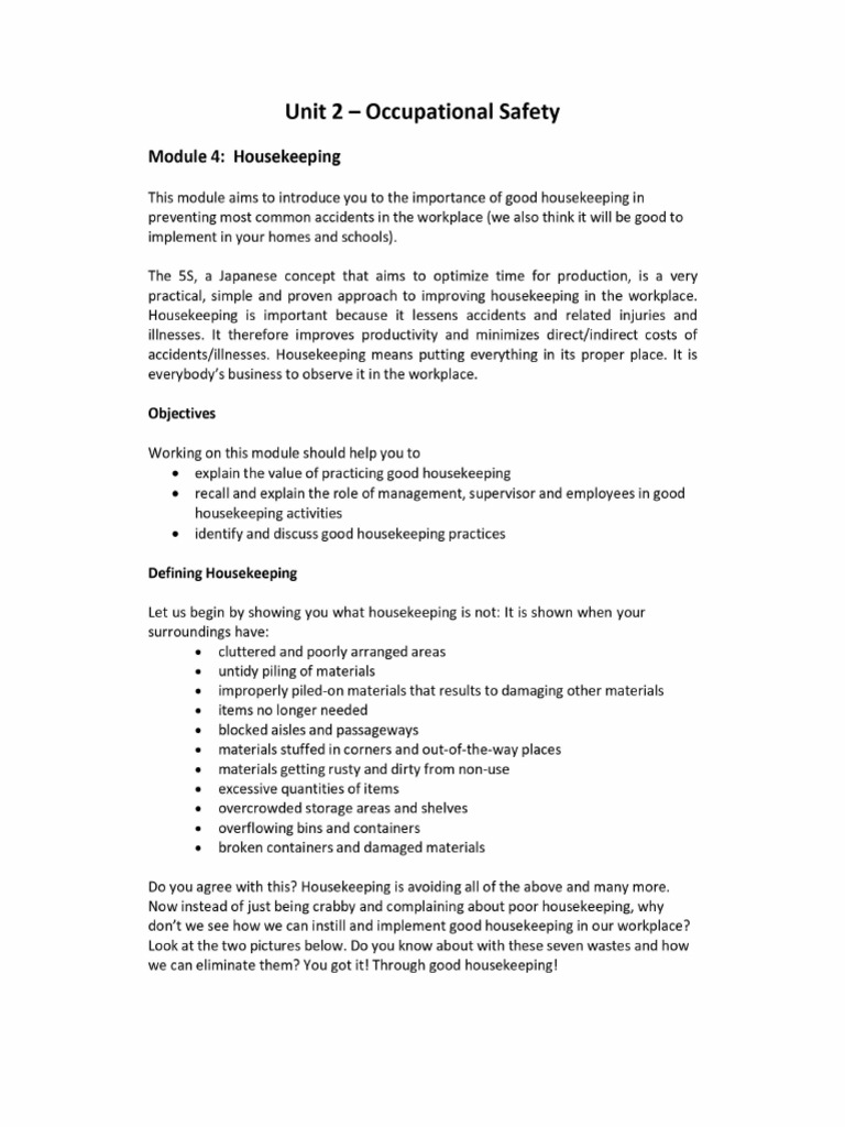 BOSH Module 4 Housekeeping | PDF