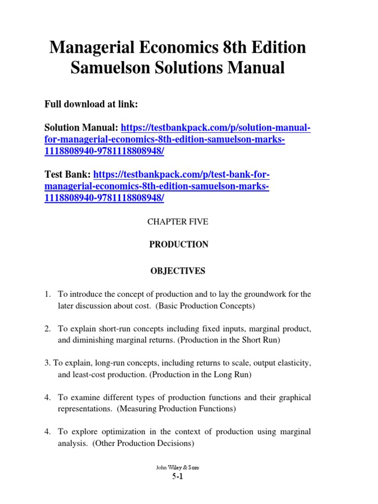 Managerial Economics 8th Edition Samuelson Solutions Manual 1 | PDF