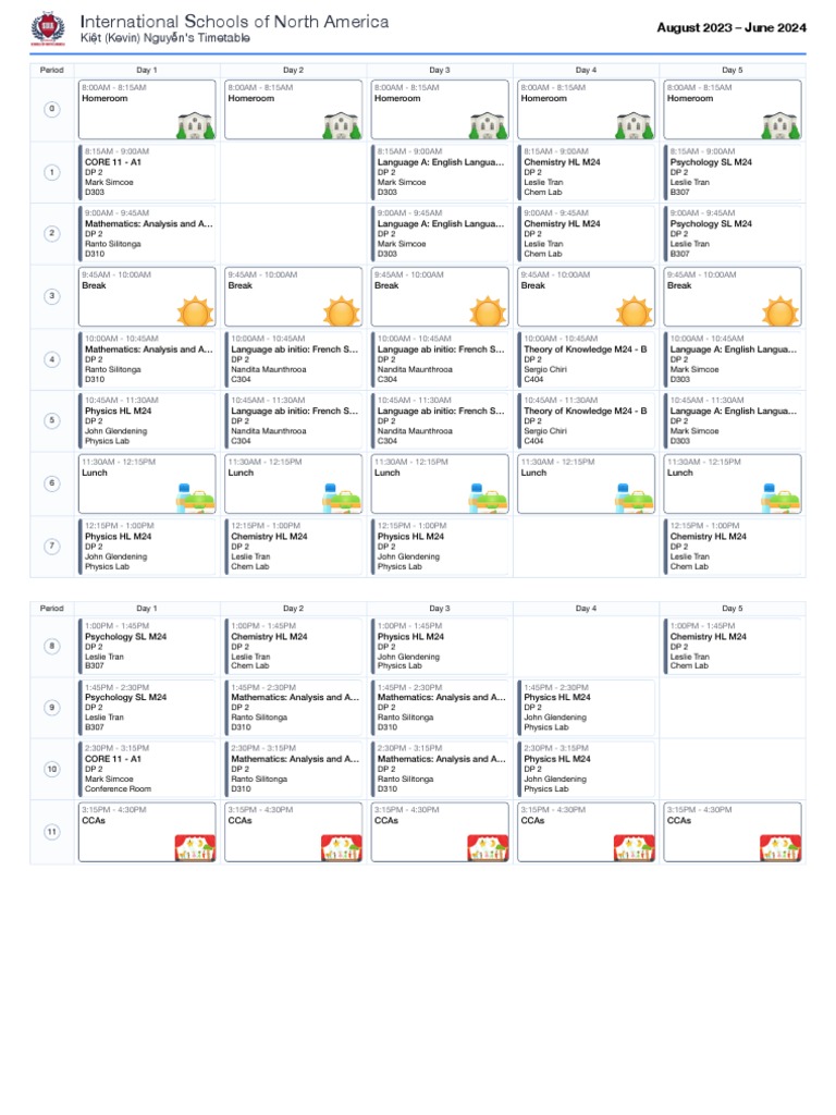Timetable Aug 14 2023 | PDF