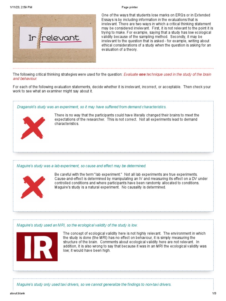 Relevant Vs Irrelevant Bio | PDF | Experiment | Validity (Statistics)
