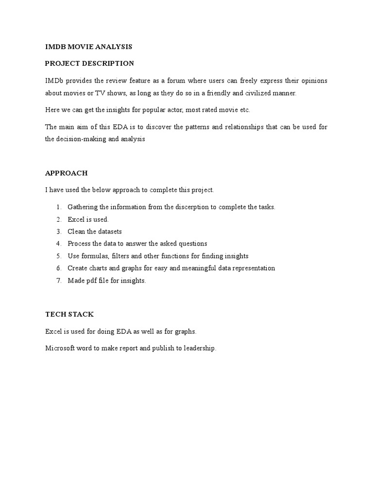 IMDB Movie Analysis | PDF | Microsoft Excel | Data