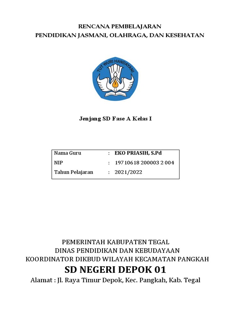 00.1 RP Cover Pjok SD Fase A Kelas I - 01 - 07 - 2022 - Oke | PDF