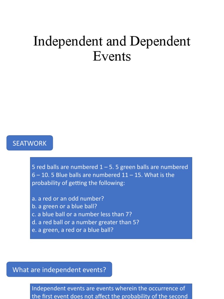 Independent vs Dependent Events Explained | PDF | Probability ...