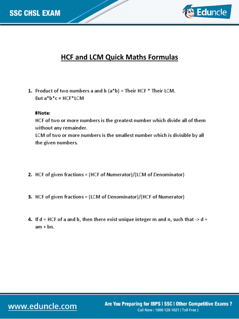 HCF LCM Formulas PDF | PDF HCF LCM Formulas PDF | PDF