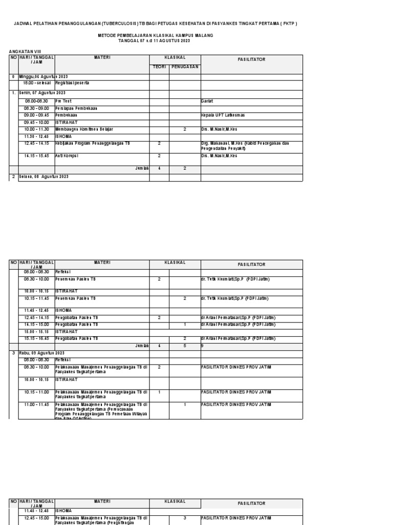 Jadual - TB Ank. 8 2023 BR Klasikal Lawang | PDF