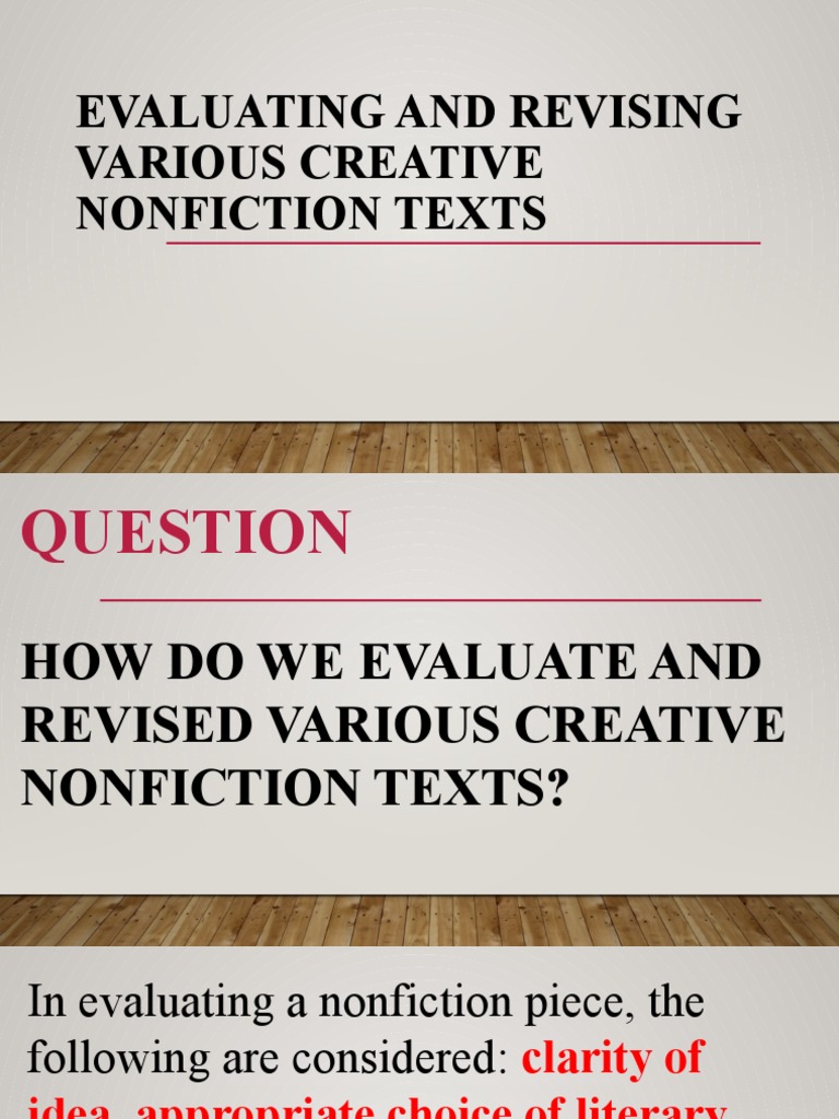 Lesson 5 Evaluating and Revising Various Creative Nonfiction Texts | PDF Lesson 5 Evaluating and Revising Various Creative Nonfiction Texts | PDF