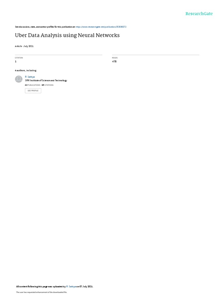 Uber Data Analysis Using NeuralNetworks | PDF